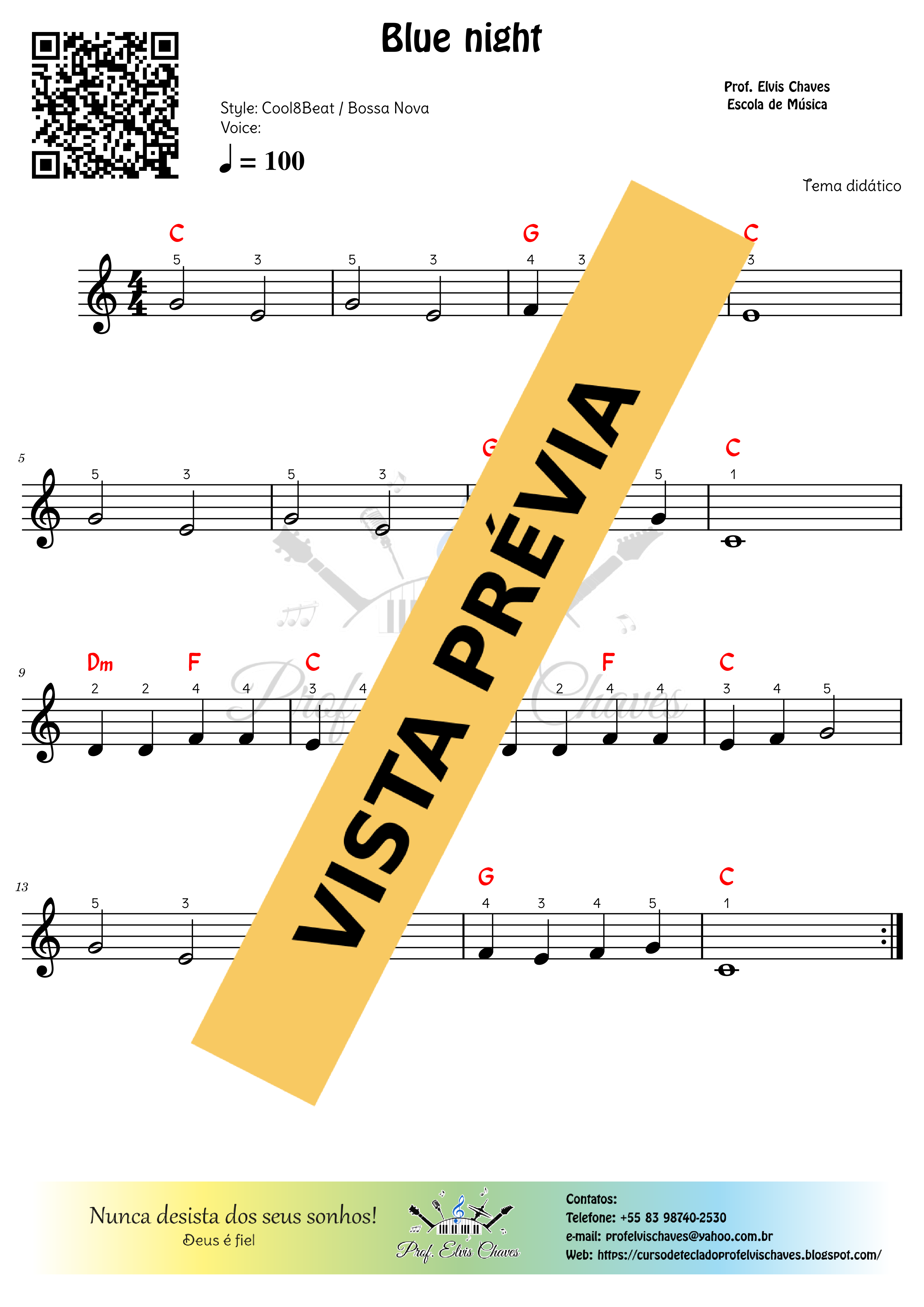 🎼 Blue night - 330 - Tutorial Partitura e Teclado Fácil - ELVIS JO...