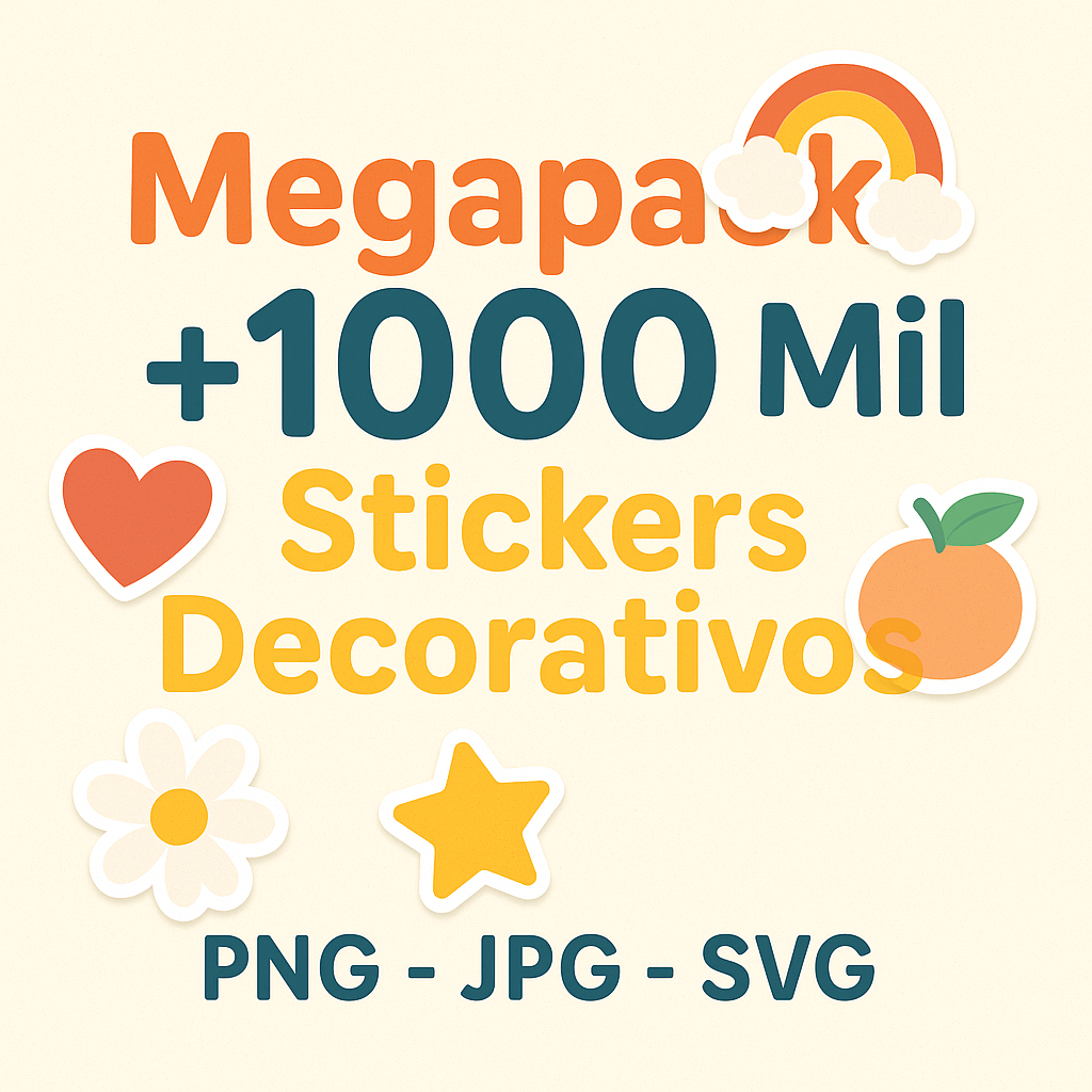 Megapack +1000 Mil Stickers Decorativos - PNG - JPG - SVG - Angel D...