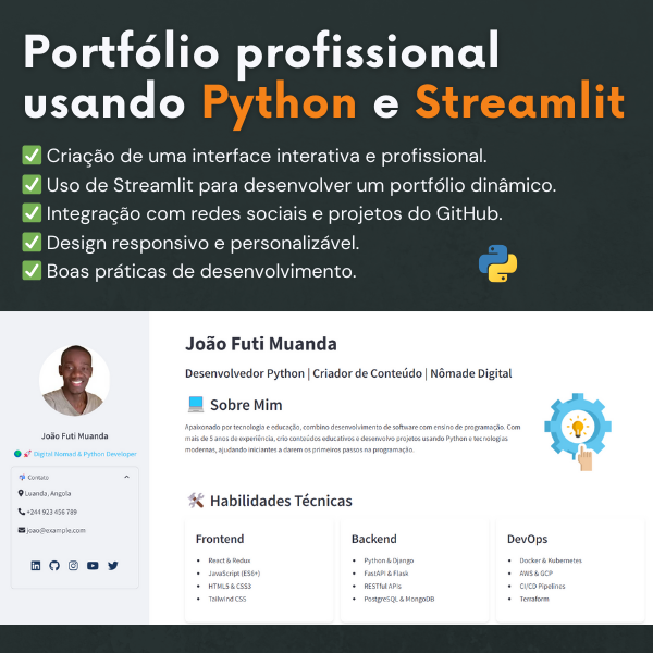 Portfólio profissional usando Python e Streamlit