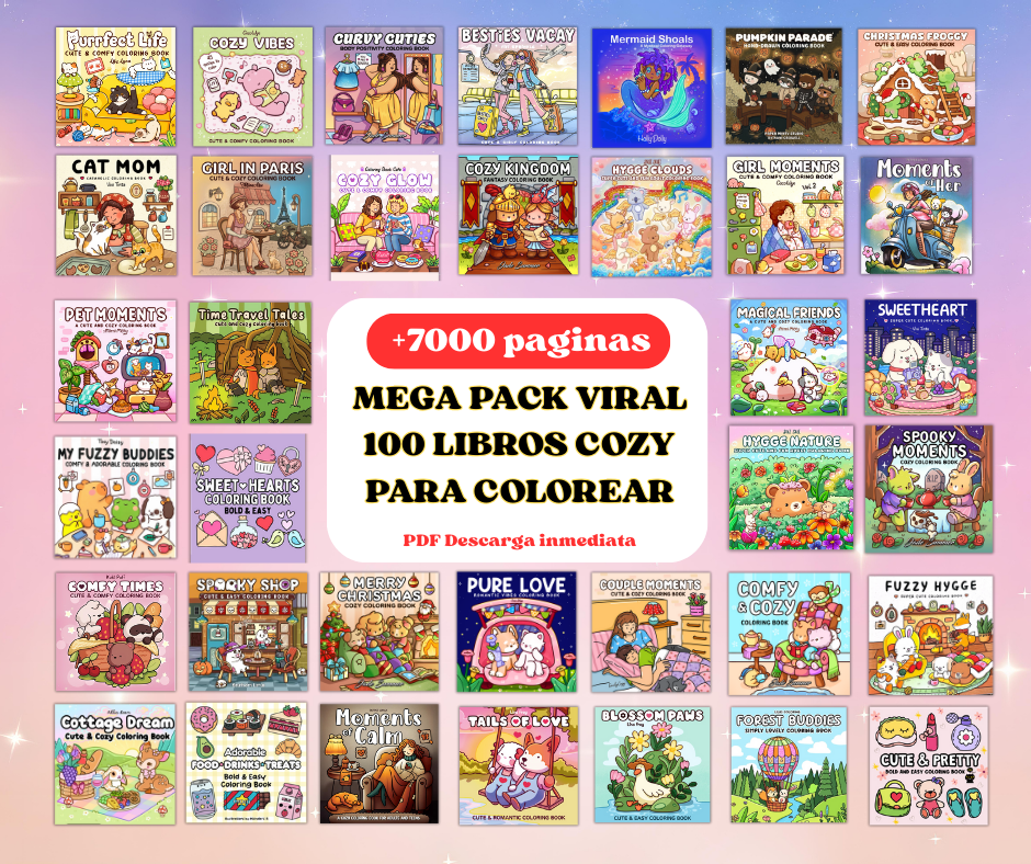 Mega pack de 100 Libros Cozy Virales para Colorear | Hotmart