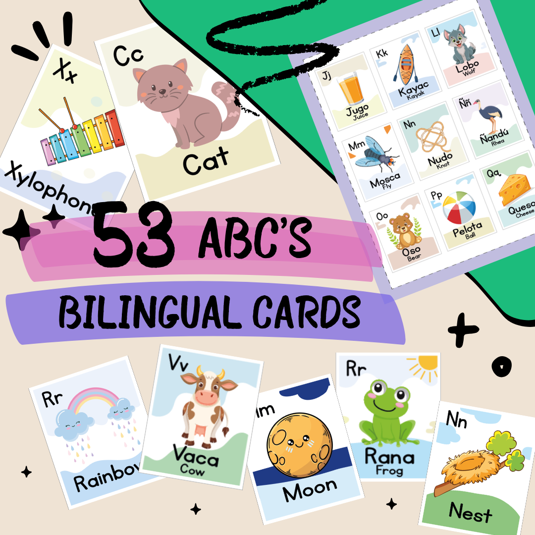 ABC Bilingual Cards (English/Spanish) – 53 Printable Flashcards for...