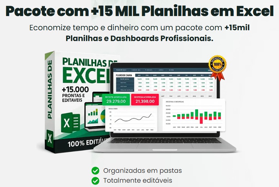 Super Pacote 15 Mil Planilhas Excel + 200 Dashboards + Bônus + Brin...