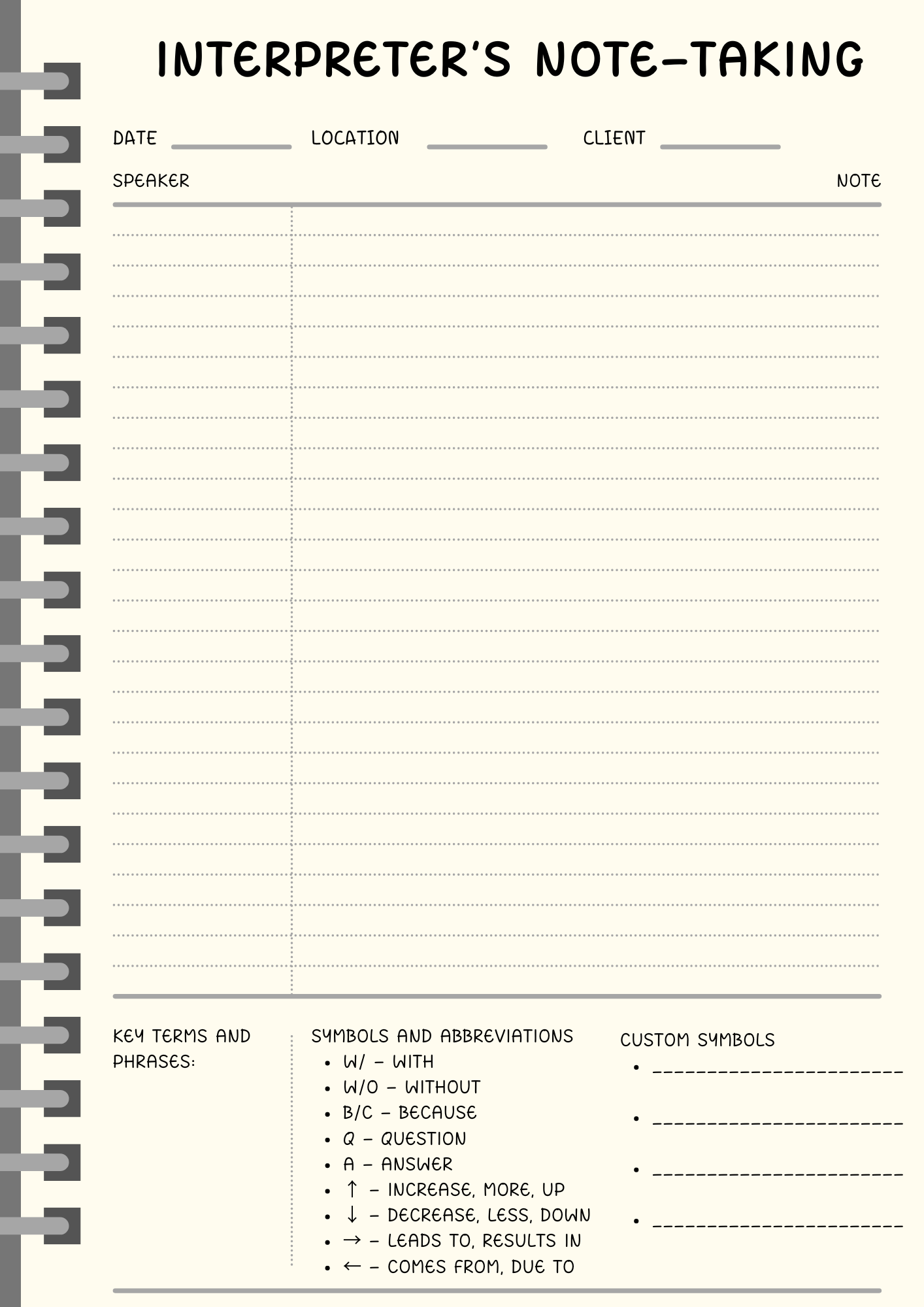 Interpreter's Note-Taking Template