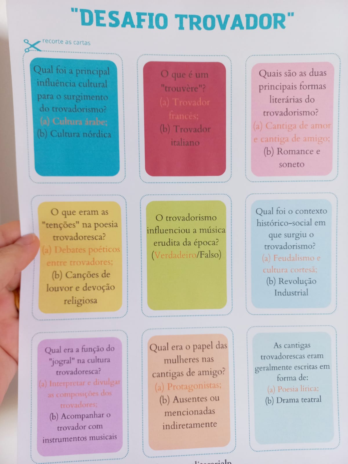 Desafio Trovador - Jogo de Literatura TROVADORISMO - Vanuza Léia Ve...