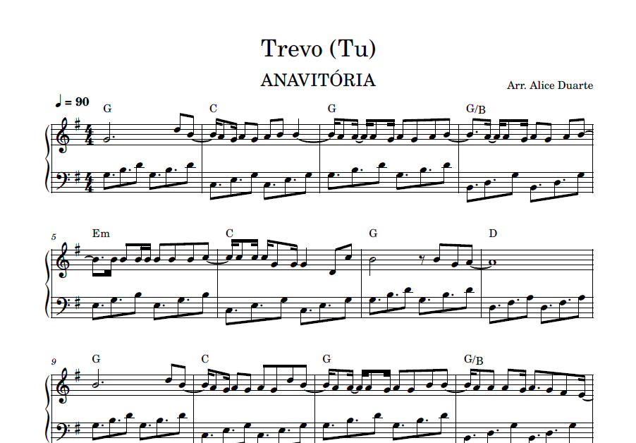 Trevo/Tu (ANAVITÓRIA) - Partitura para PIANO - Alice Duarte Torres ...