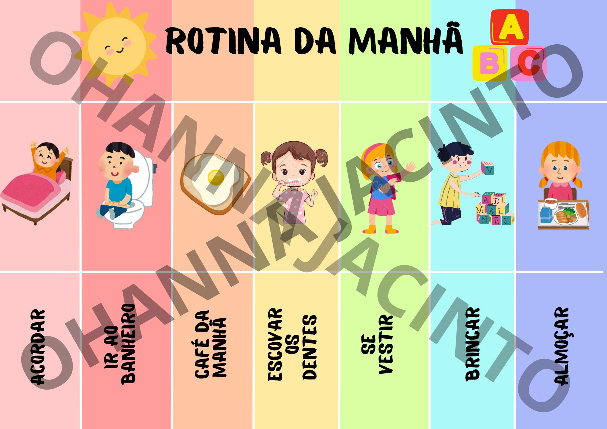 Quadros de rotinas da criança MANHÃ TARDE NOITE. Editável - OHANN...