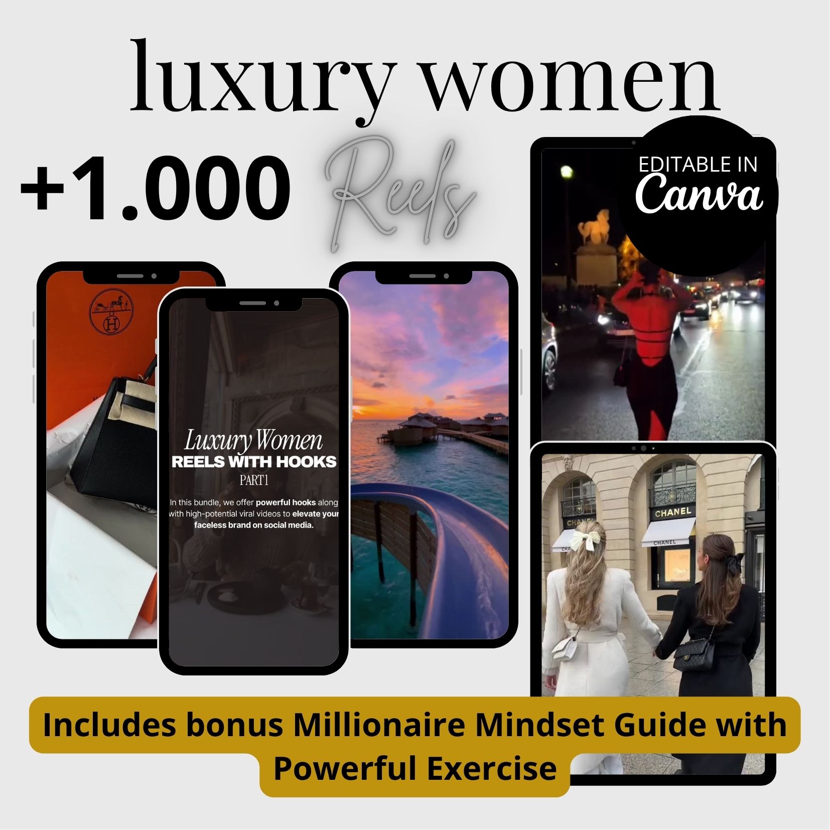 Luxury Reels Pack 1000+ - MRR/PLR Canva Templates (Editable) Rich A...