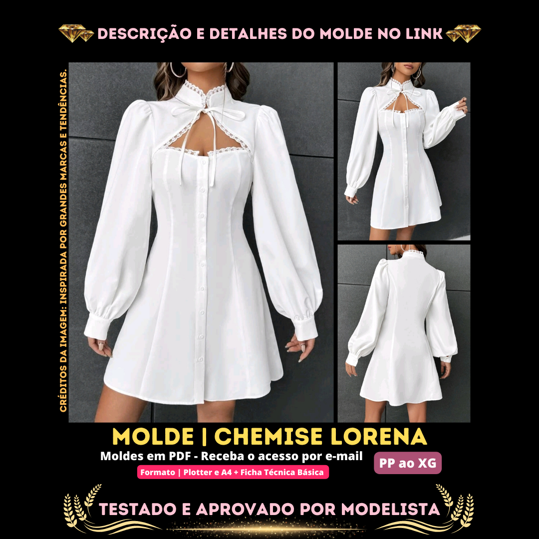 [Molde em PDF] - Chemise Lorena ID 2944297 [PP ao XG] - Empreended...