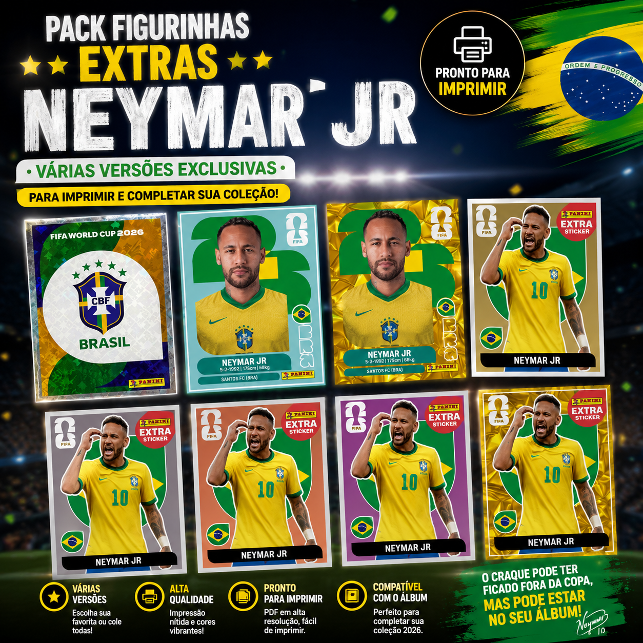 PACK FIGURINHAS EXTRAS NEYMAR JR 2026 – PDF PARA IMPRIMIR - Leonam ...