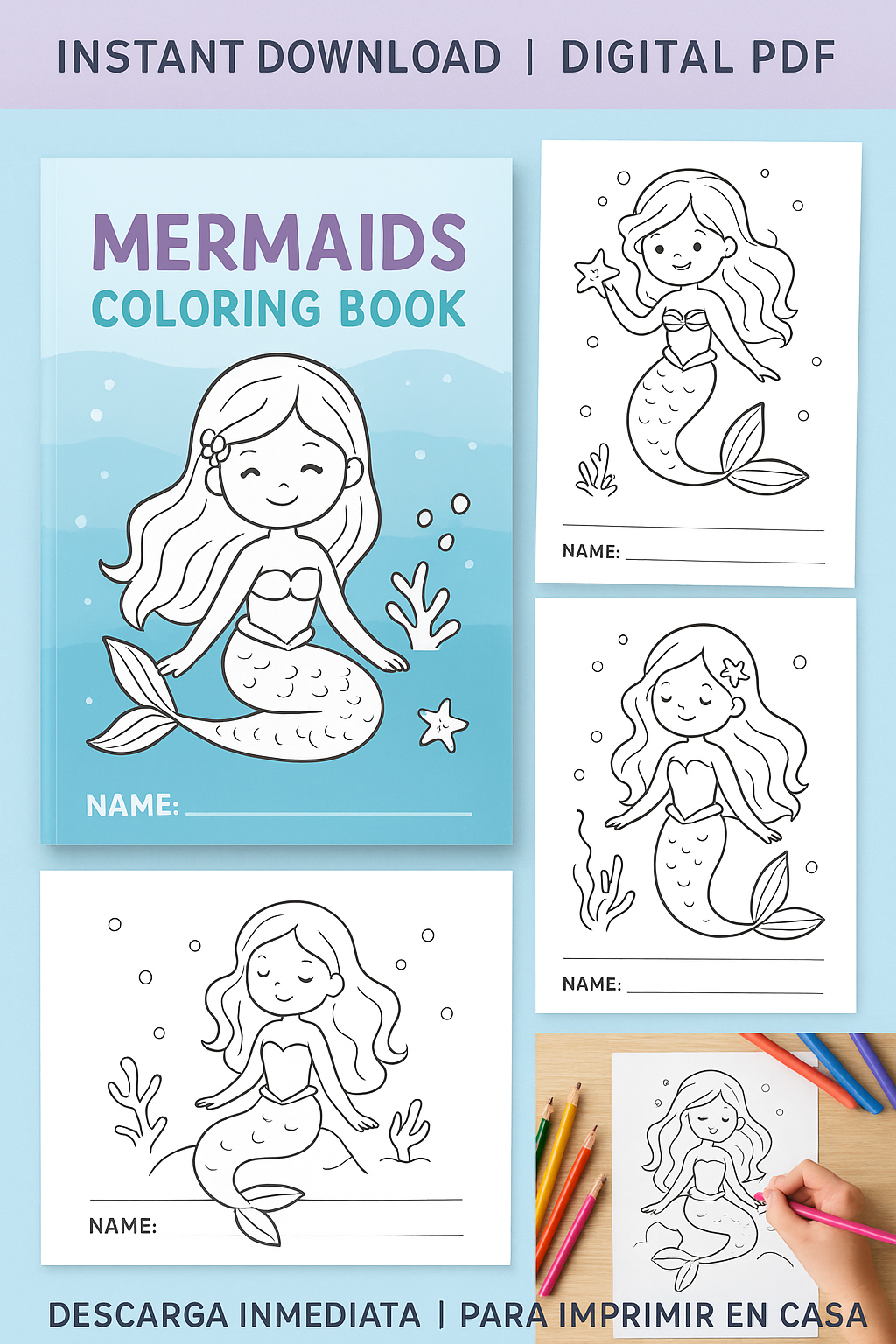 Mermaids Coloring Book | Libro para Colorear de Sirenas | Imprimibl...