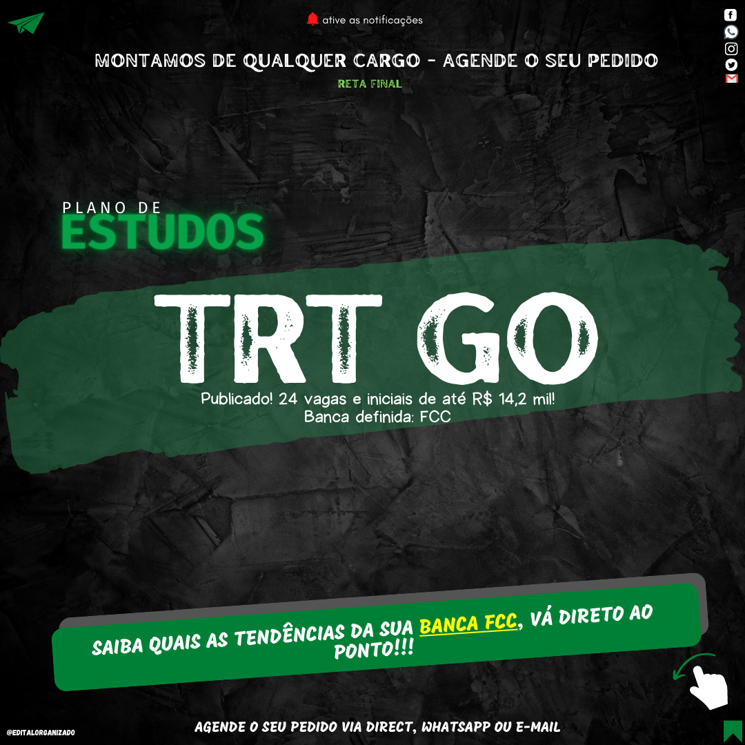 PLANO DE ESTUDOS EM PLANILHA - TRT18 -ANALISTA JUR ÁREA JUDICIARIA 2022