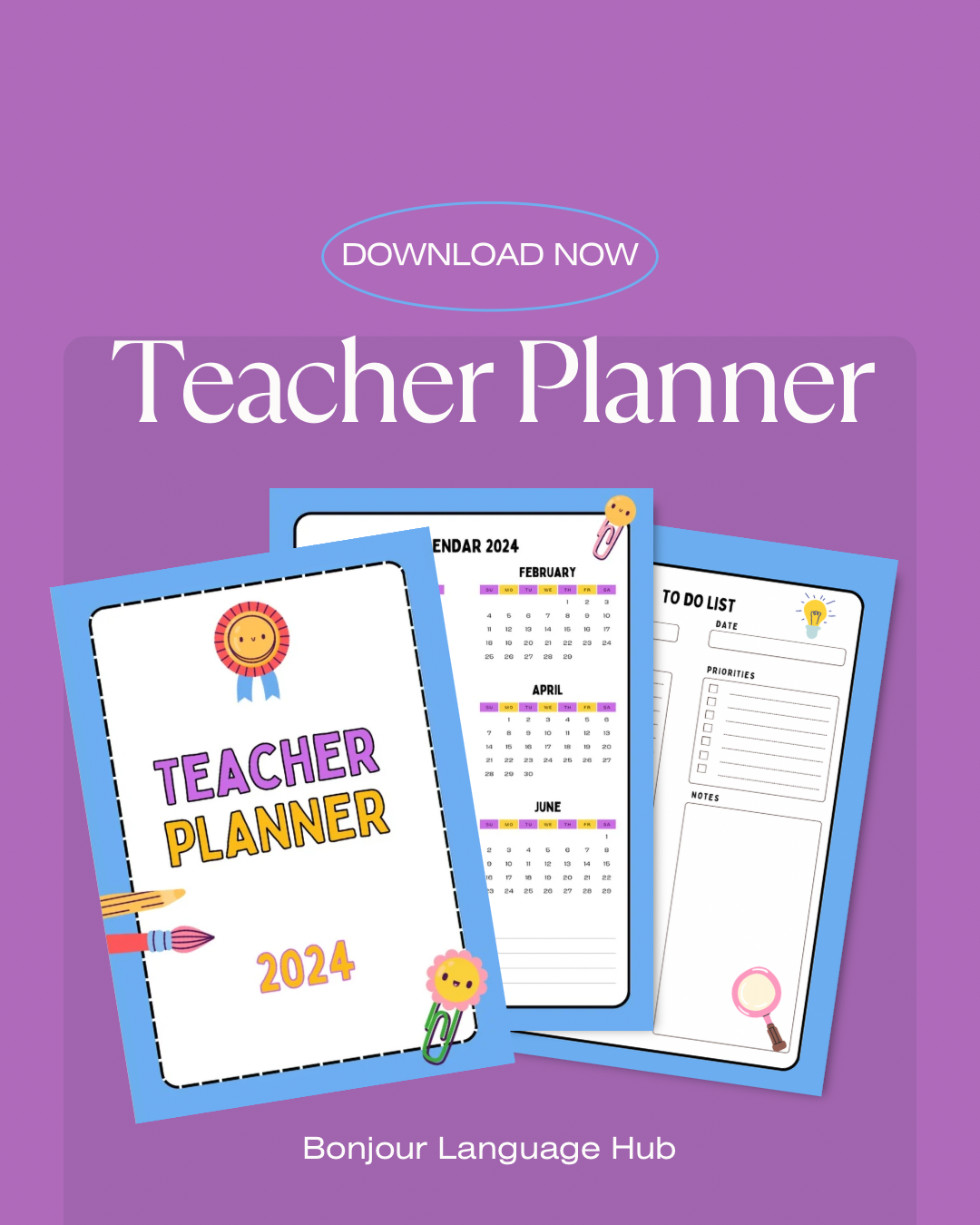 Teacher Planner 2024 Planner para professores 2024 - Bonjour Langua...
