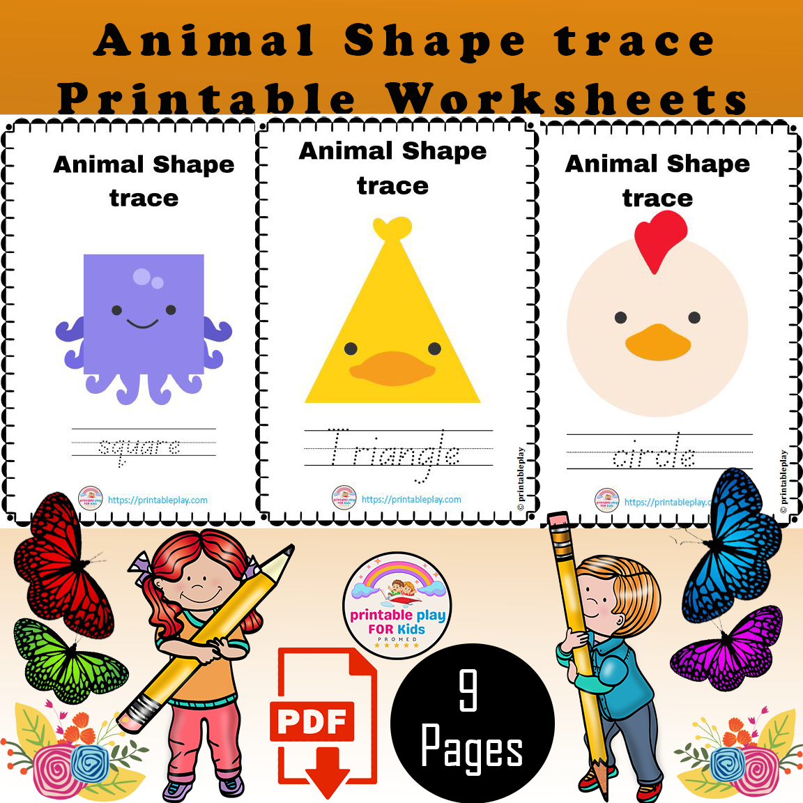 Animal Shape trace printable for kids
