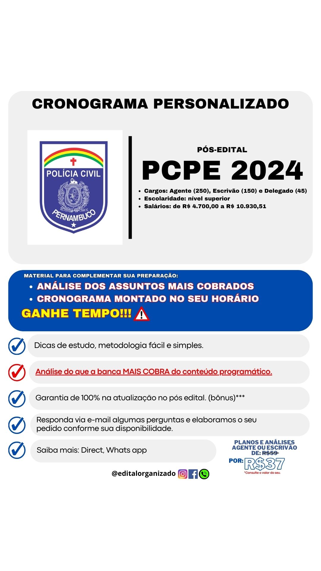 PLANO DE ESTUDOS E TEMAS MAIS COBRADOS PCPE 2024 - AGENTE (PÓS-EDIT...