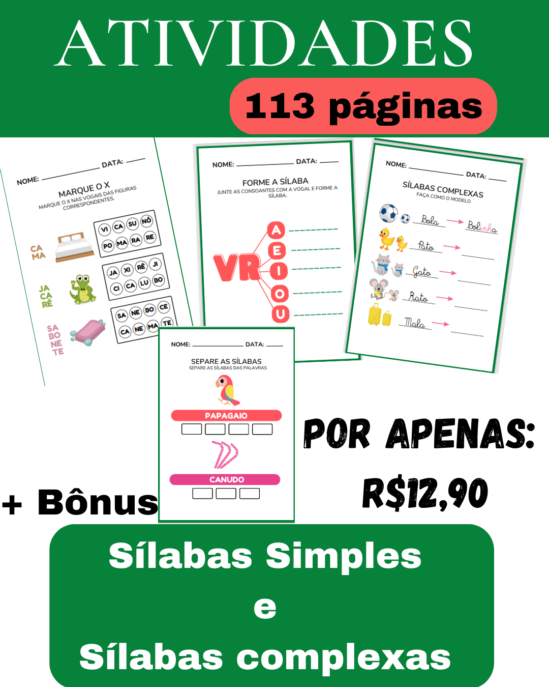 Atividades Sílabas Simples e Sílabas Complexas Pdf - SHOP MARY | H...