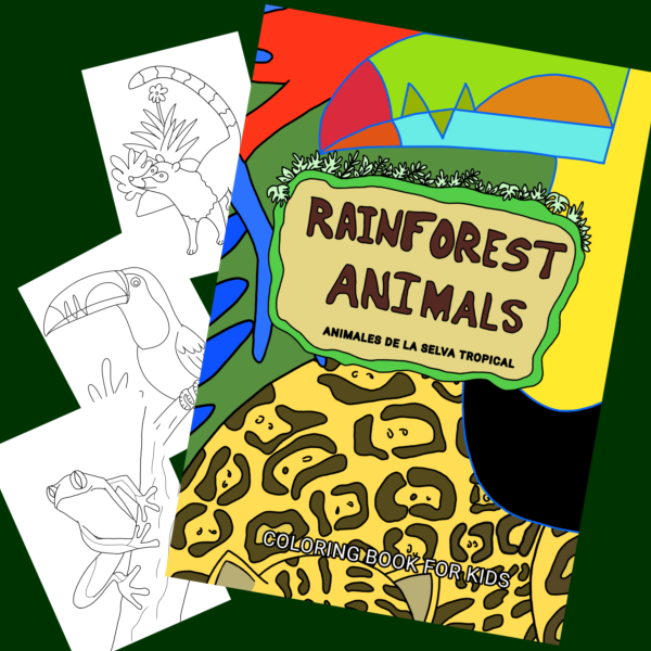 Rainforest animals coloring book for kids.