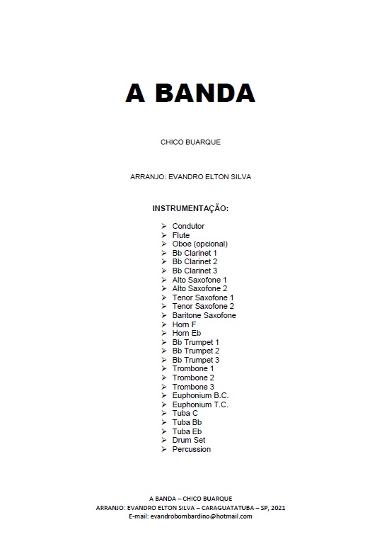 A BANDA - ARRANJO PARA BANDA DE MÚSICA - Evandro Silva | Hotmart
