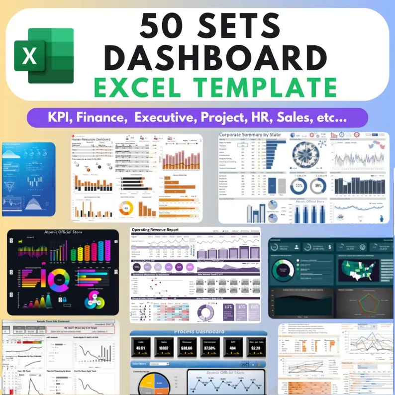 50 Conjuntos de Plantillas de Dashboard en Excel: KPI, Finanzas, Ej...