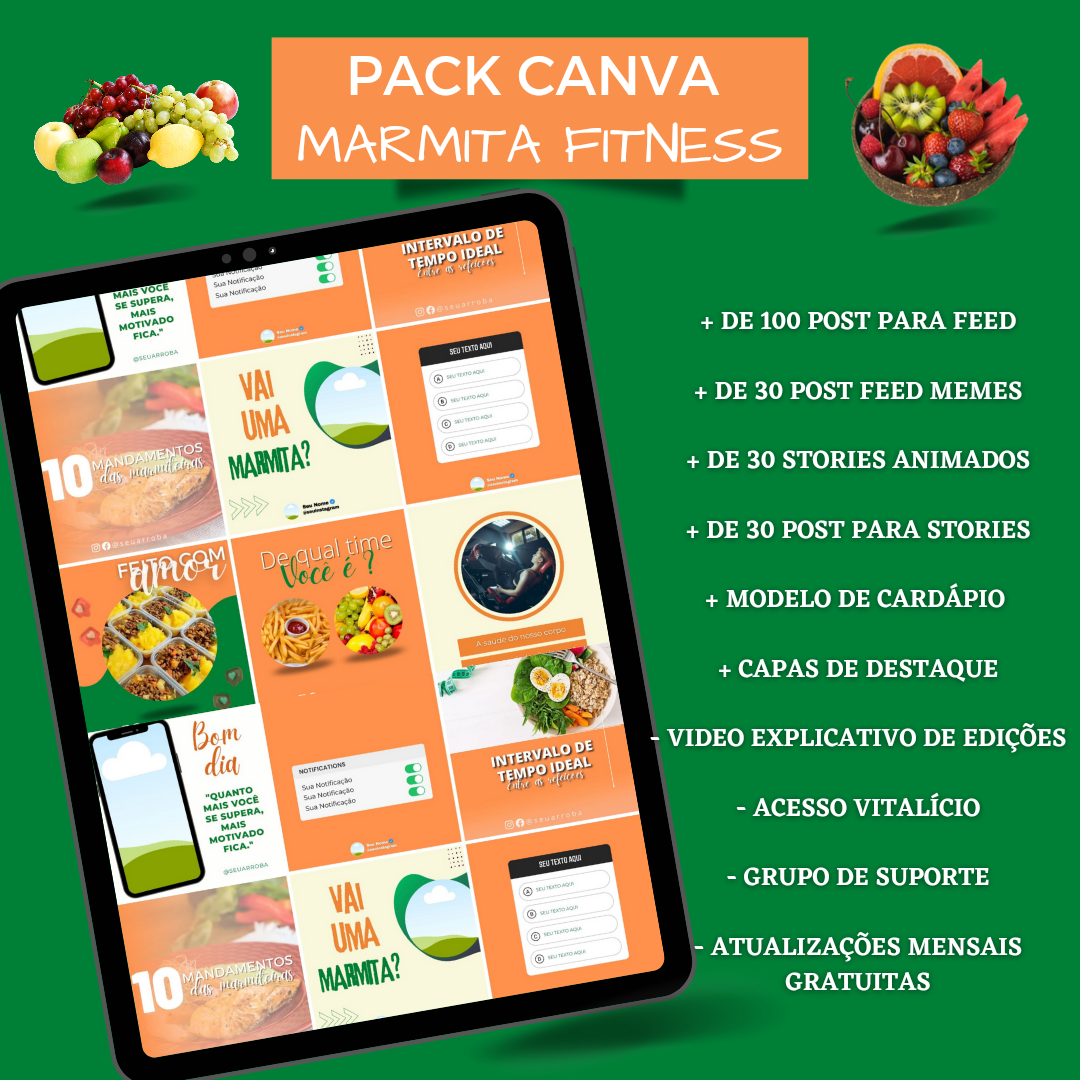 PACK CANVA MARMITA FITNESS - Tamires Barros Gonçalves | Hotmart