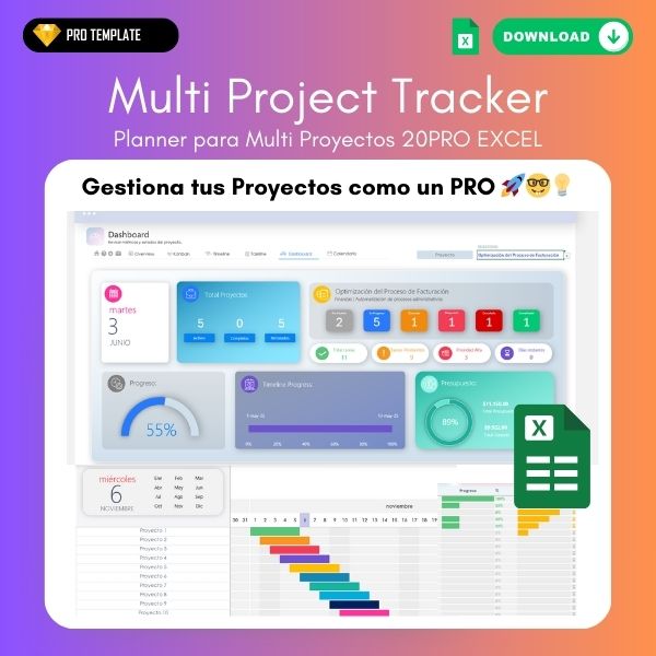 📊Project Tracker | Excel - Data Creativa Studio | Hotmart