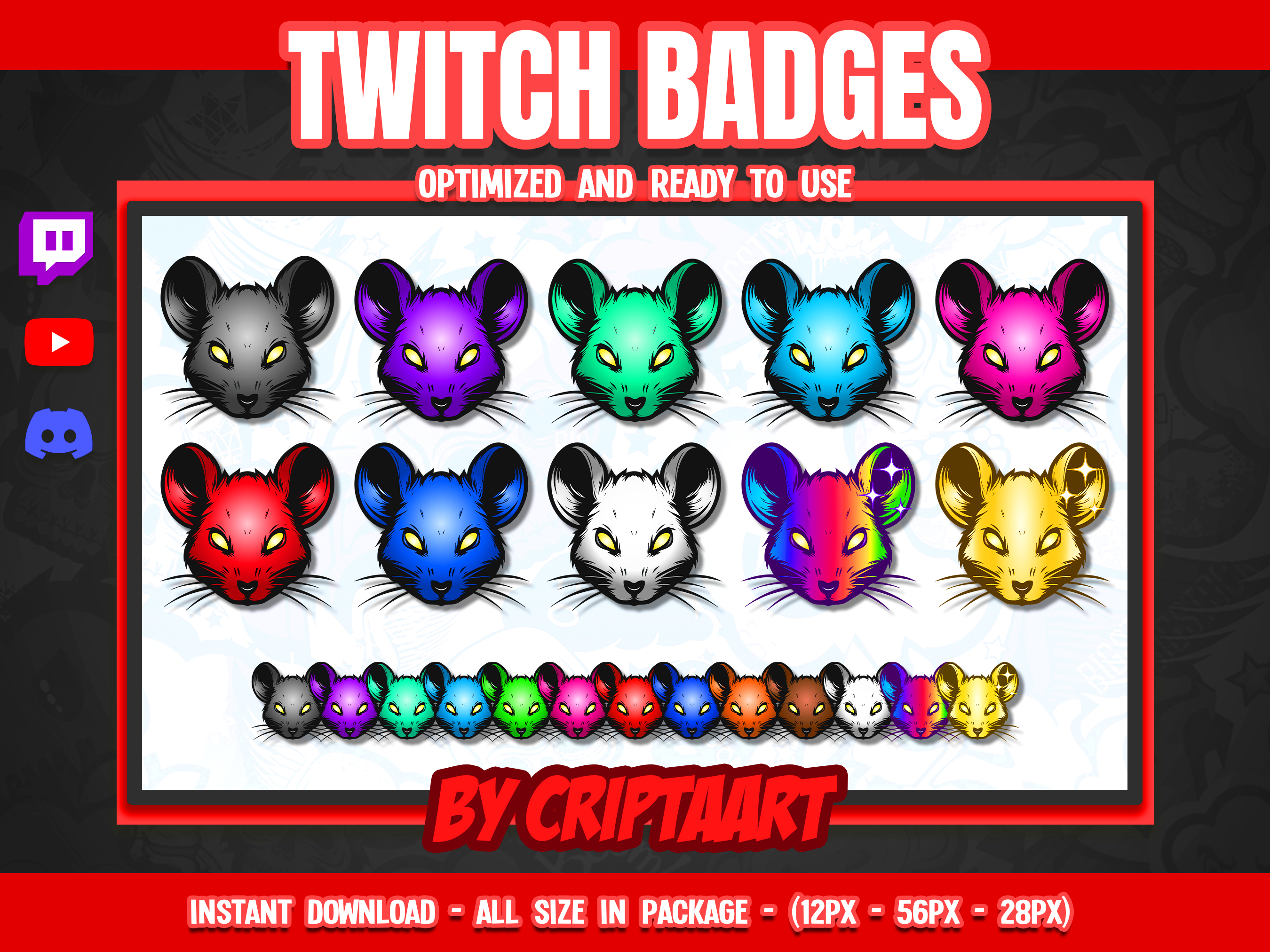 Rat Twitch Sub badges, Mice Bit Badges for streamers, mouse, Animal...
