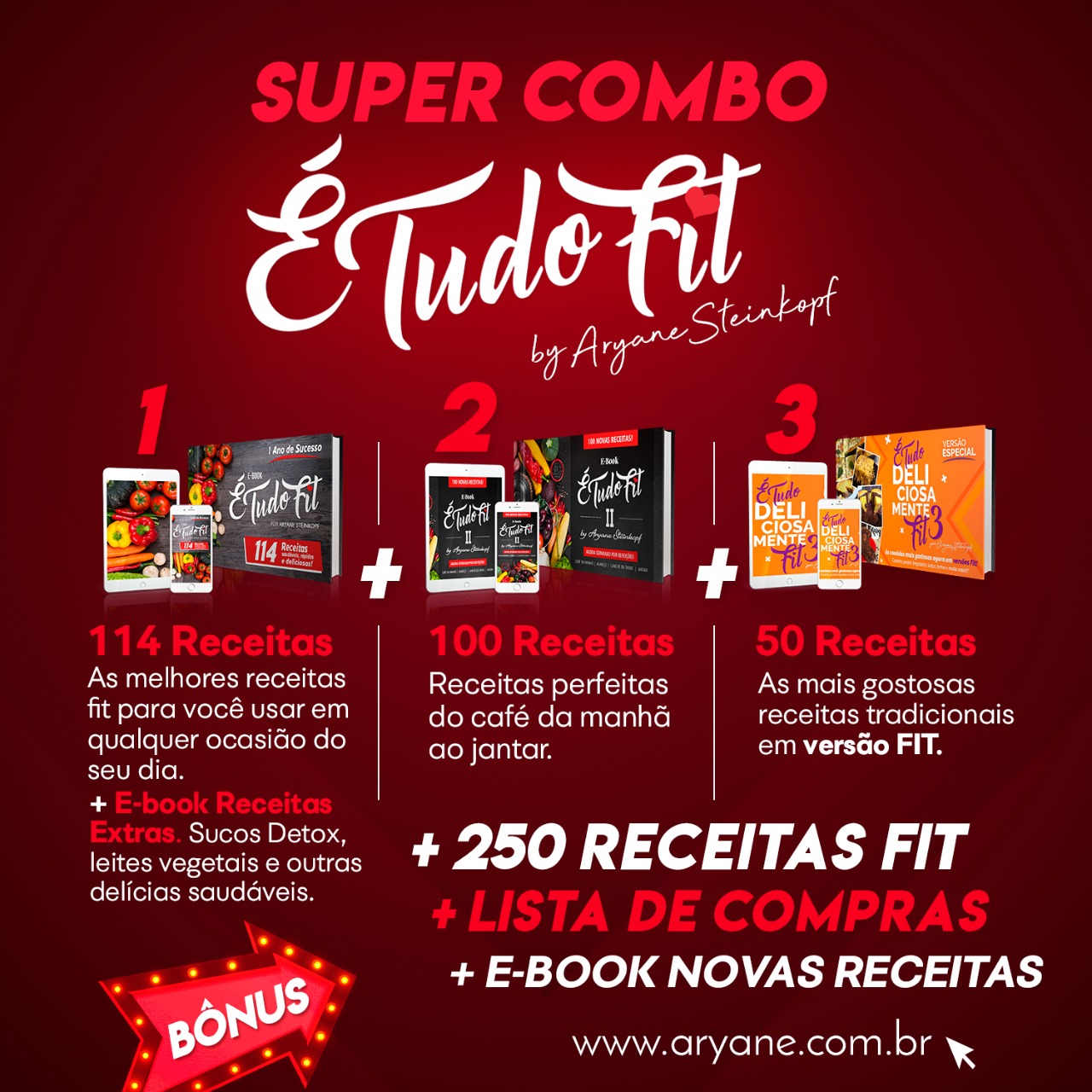 Combo Super Receitas Fit - Aryane Steinkopf | Hotmart