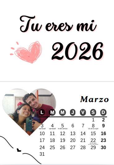 Plantillas de Calendario Personalizadas para Enamorados - Jacquelin...