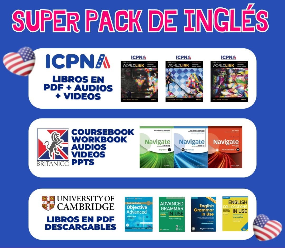 SUPERPACK DE LIBROS DE INGLÉS (ICPNA - BRITÁNICO - CAMBRIDGE) EN PD...