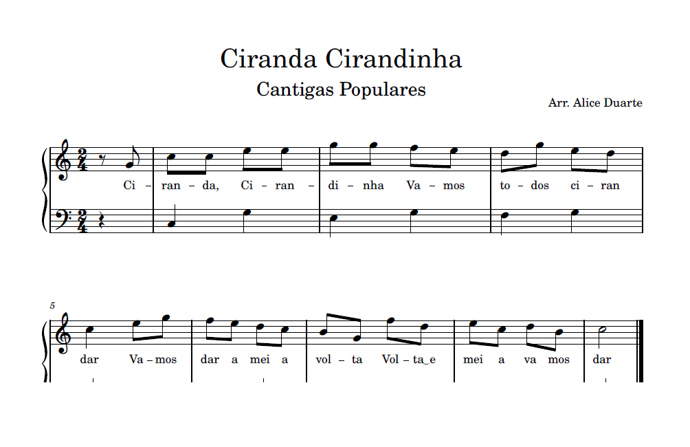Ciranda Cirandinha (Cantigas Populares) - Partitura para PIANO