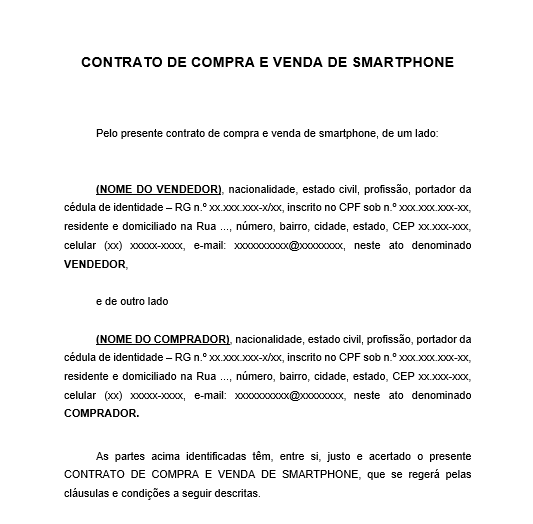 [Modelo] Contrato de Compra e Venda de Smartphone/Celular