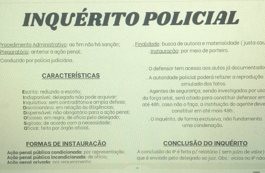 RESUMO INQUÉRITO POLICIAL