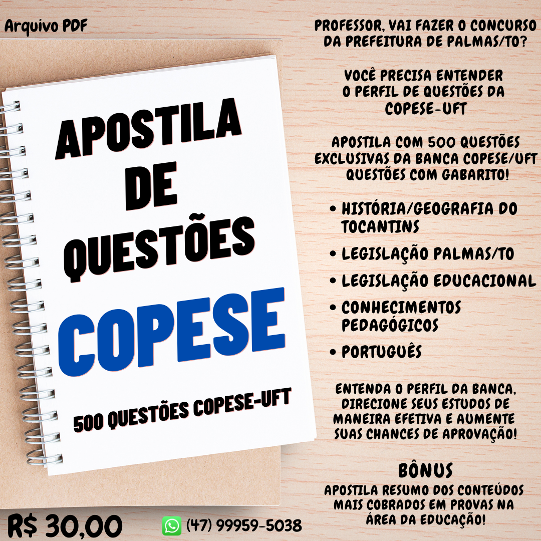 COPESE UFT - 500 QUESTÕES - Pedagogia Dicas e Questões - Professor ...