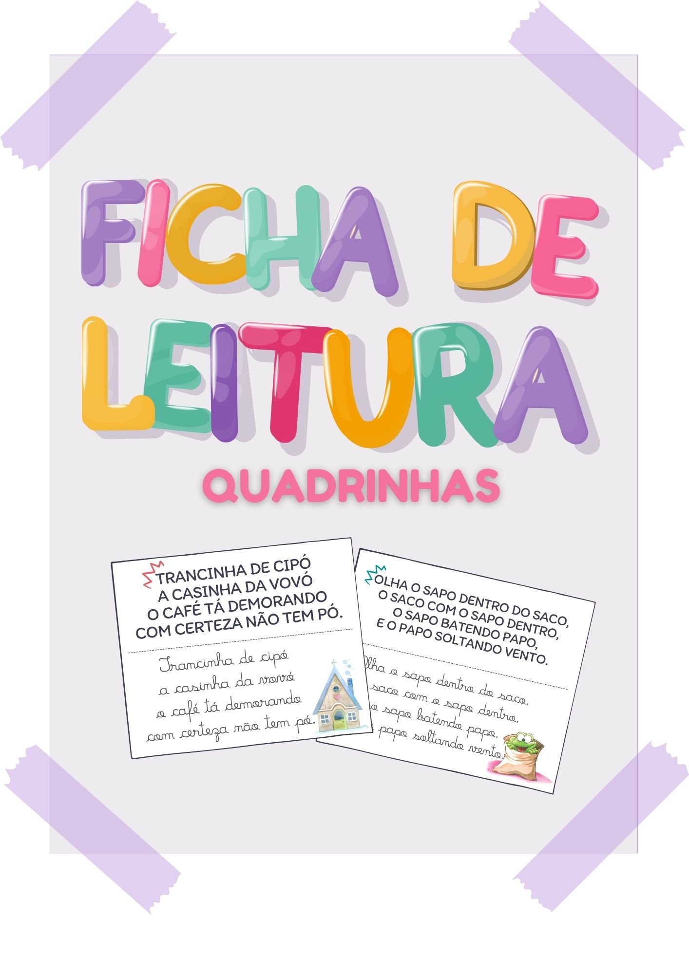 Fichas de Leitura de Quadrinhas: Letras Bastão e Cursiva - Pâmela F...