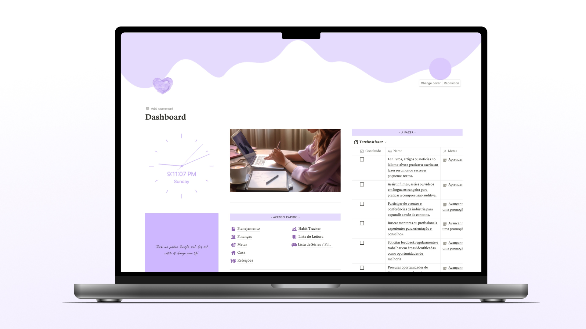 Template do Notion | Lilás | Organização, Listas, Tarefas - Letícia...
