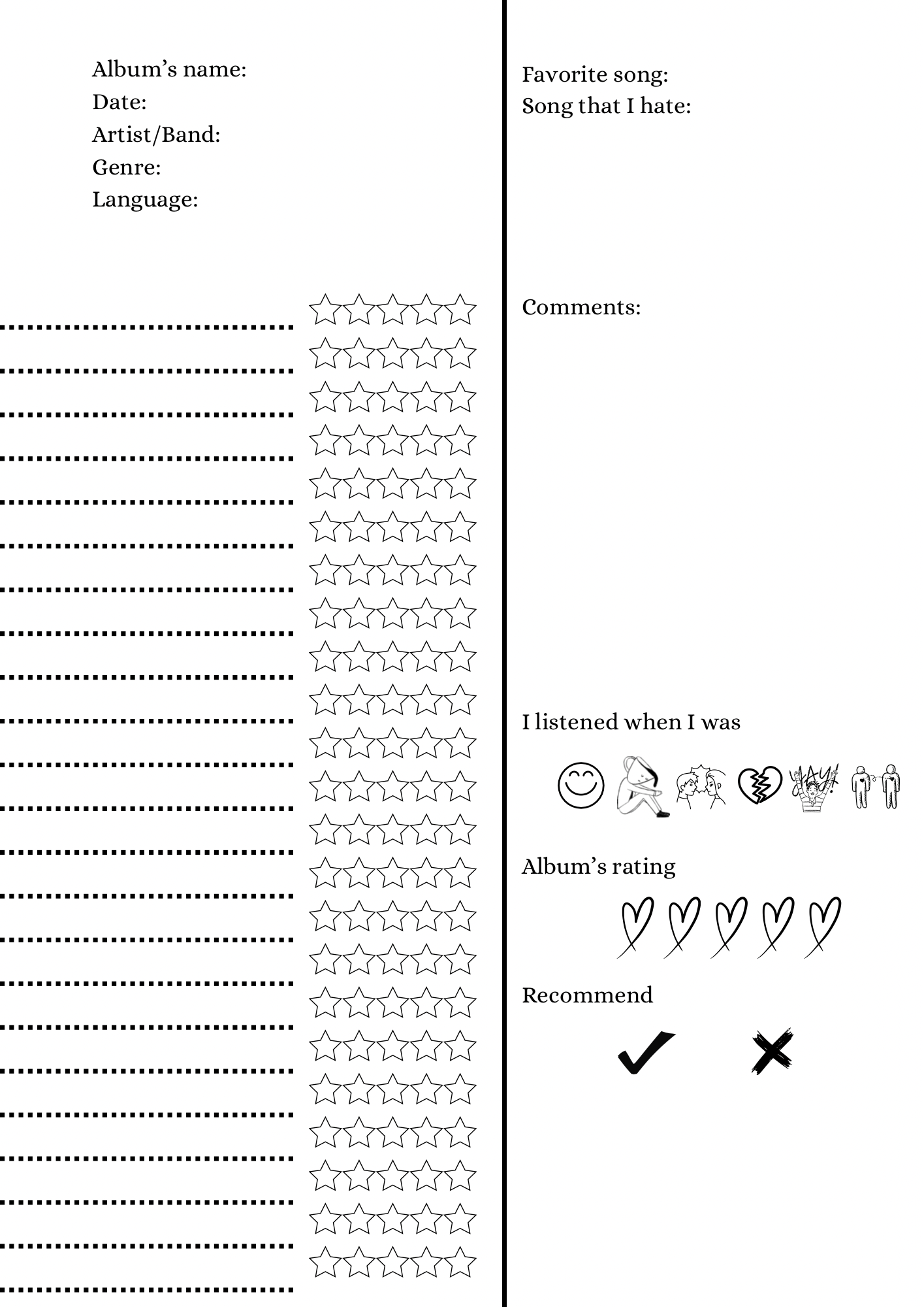 Template for rating music albums