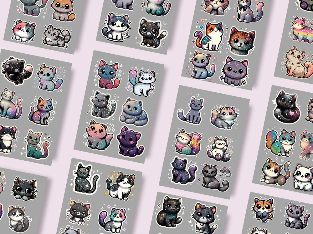 Digital Stickers Sparkling Glitter Cats (Canva Archive)