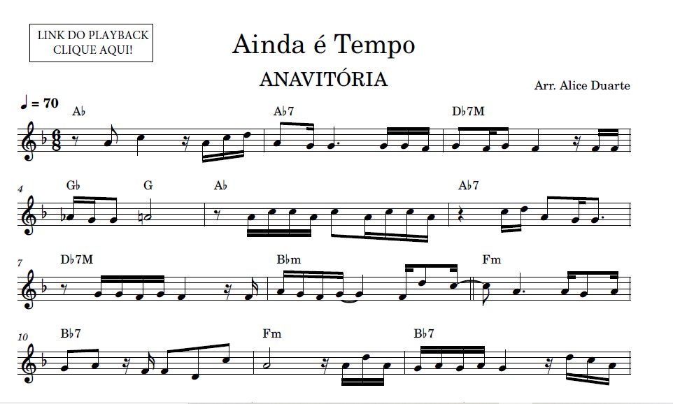 Ainda é Tempo (ANAVITÓRIA) - Partitura para Instrumentos em Mi Bemo...