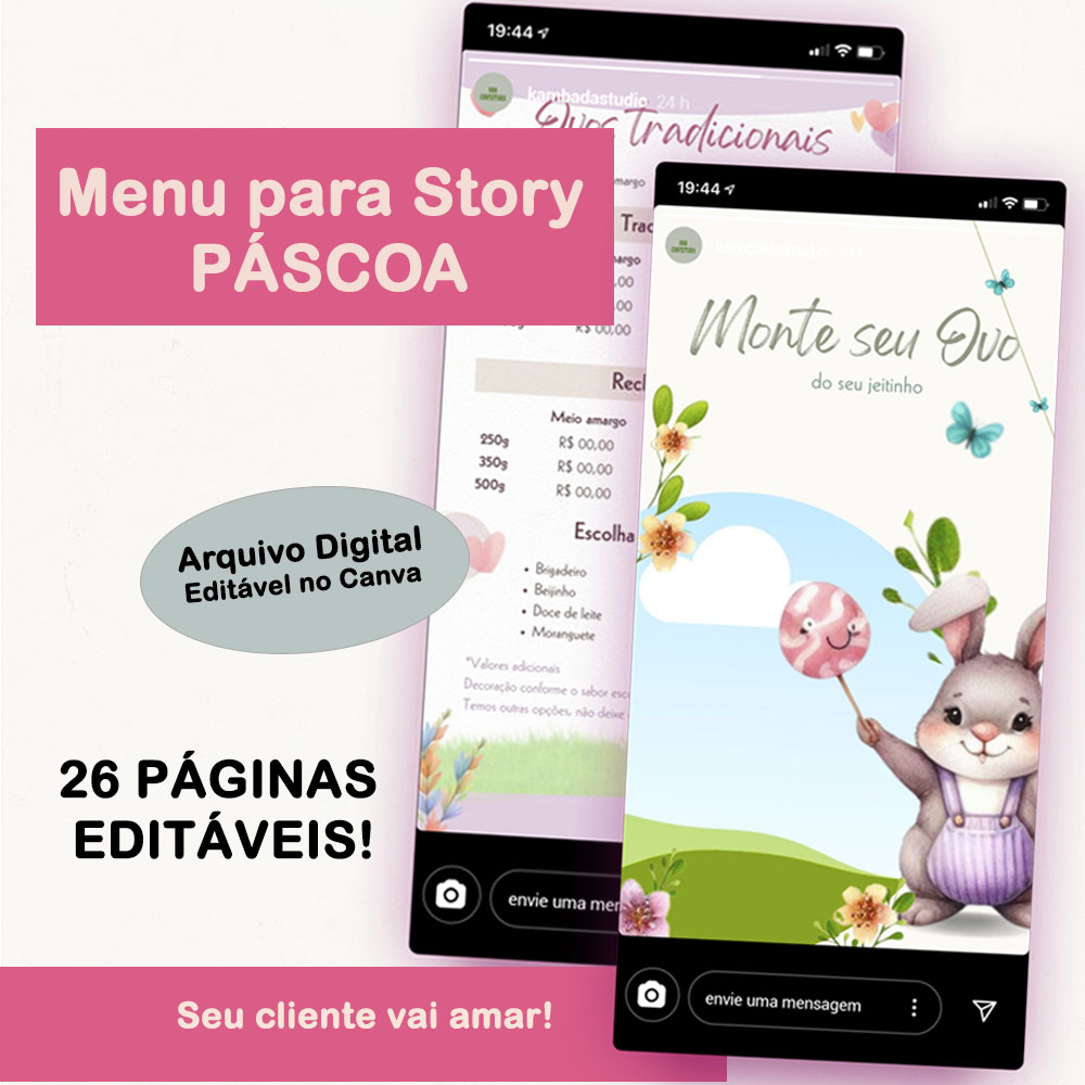 Kit Menu para confeiteira - PÁSCOA - Story / status - Equipe Con...