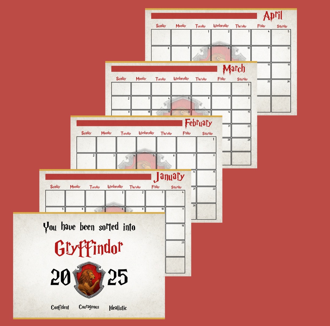 Harry Potter Monthly Planner Gryffindor Layout 2