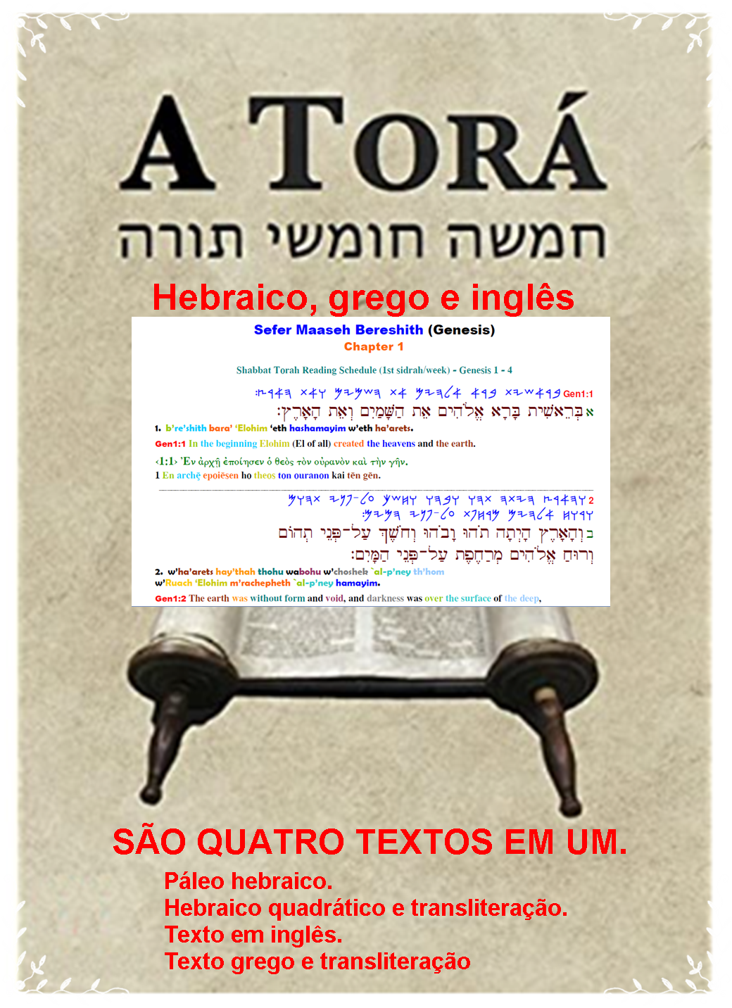 Torá interlinear hebraico, grego, fenício e inglês. 1879 páginas