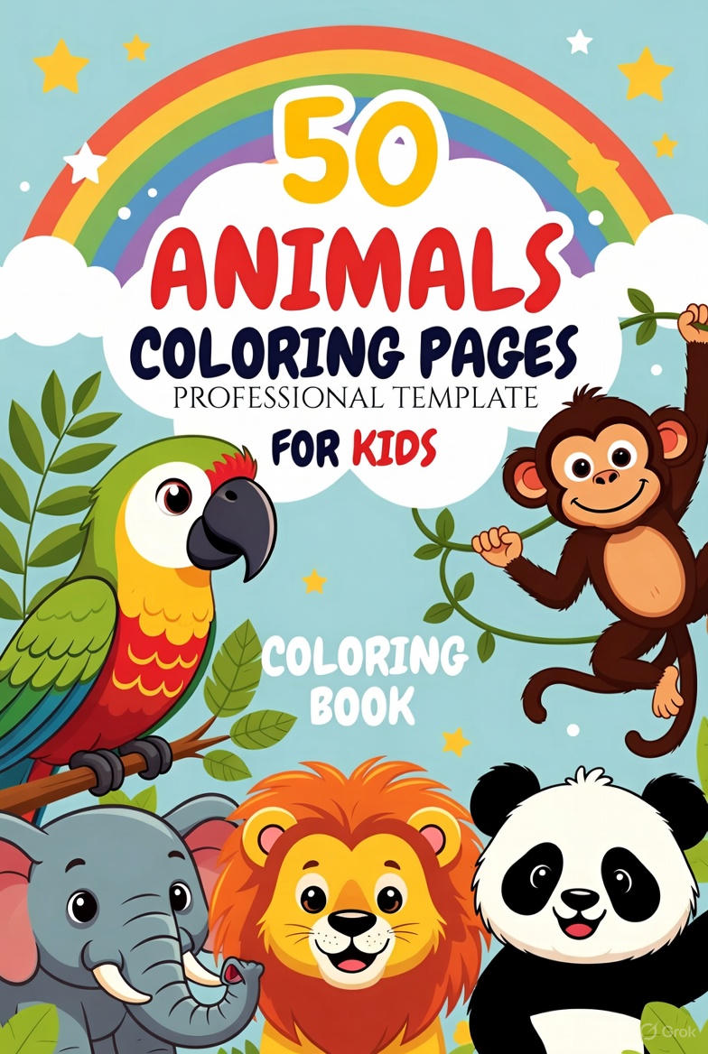 Animal Coloring Book for Kids – 50 Fun & Cute Pages (Printable ...