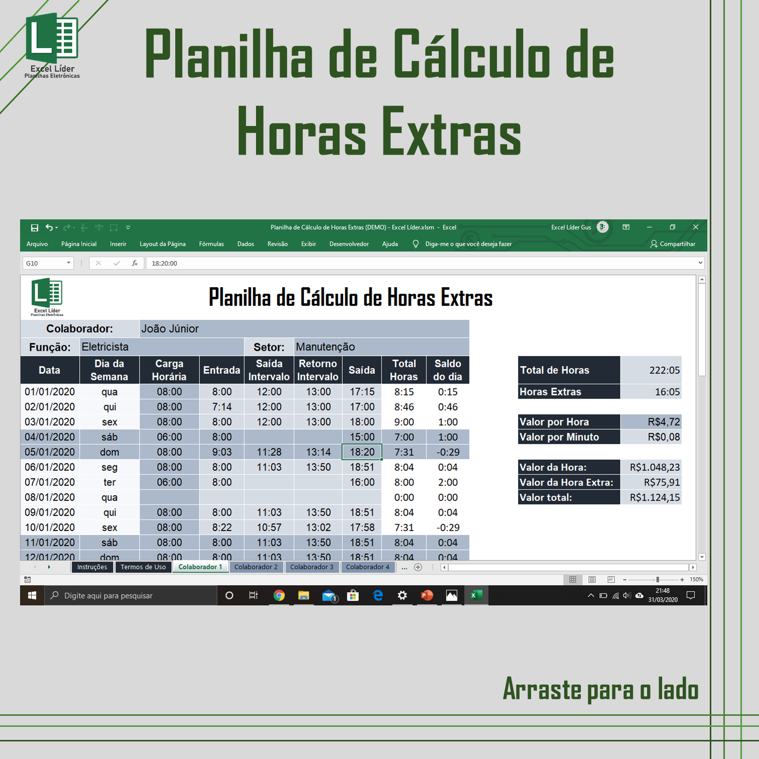 Planilha de Controle de Horas Extras