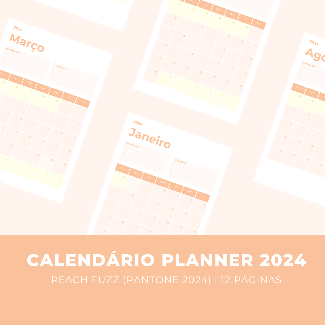 Calendário Planner 2024 (Peach Fuzz - Pantone 2024) | 12 Páginas