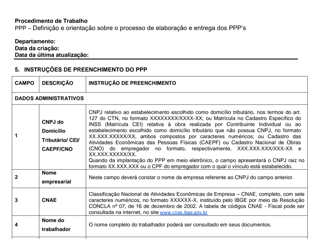 Procedimento para elaboração de PPP - Perfil Profissiográfico Previ...