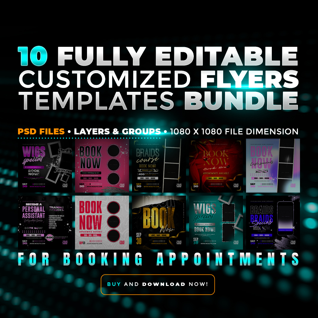 Mega Pack of 10 customized & fully editable Flyers for "Booking"