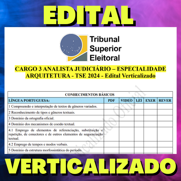 CARGO 3 ANALISTA JUDICIÁRIO – ESPECIALIDADE ARQUITETURA - TSE 2024 ...