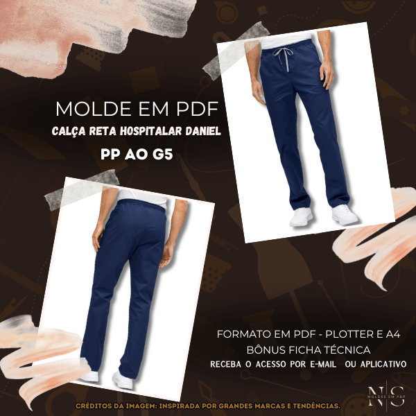 [Molde em PDF] - Calça Reta Hospitalar Daniel ID 4955150 [PP ao G5...