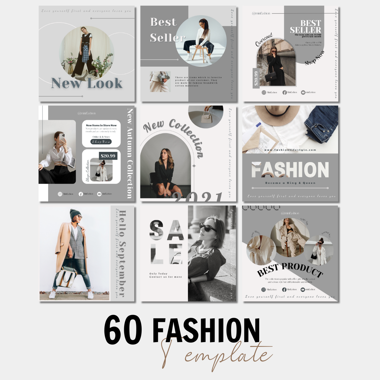 60 Minimalist Fashion Instagram Post Template | Grey Color Palette ...