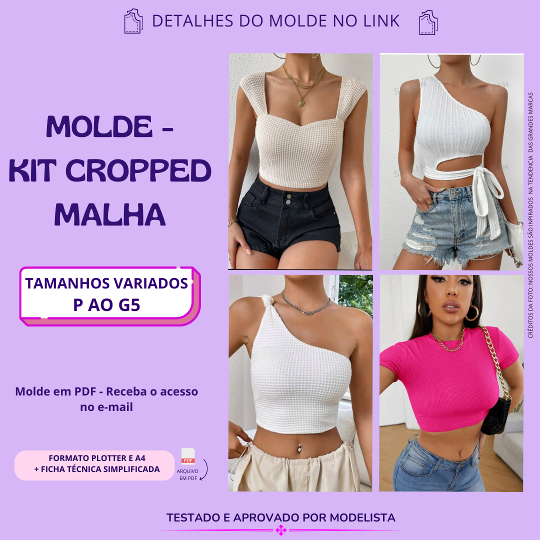 Molde Kit Cropped Malha - Bora costurar | Hotmart