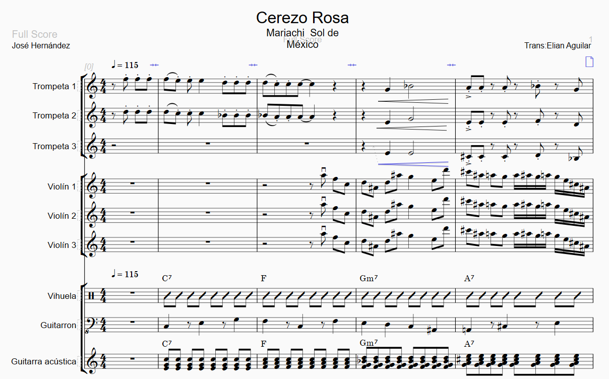 Partitura Cerezo Rosa Mariachi Sol de Mexico - Elian Oziel Aguilar ...